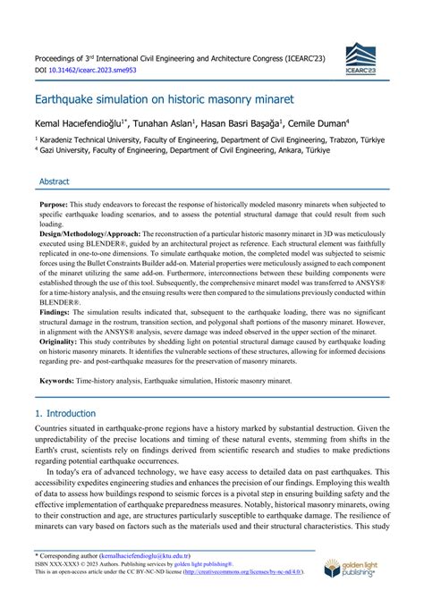 Pdf Earthquake Simulation On Historic Masonry Minaret