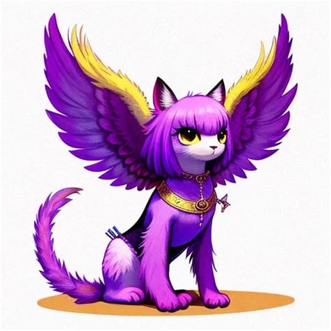 Purple Sphinx Cub With Two Wings On The Torso Small Round Puffy Ears Sphinx Head 2d Anime