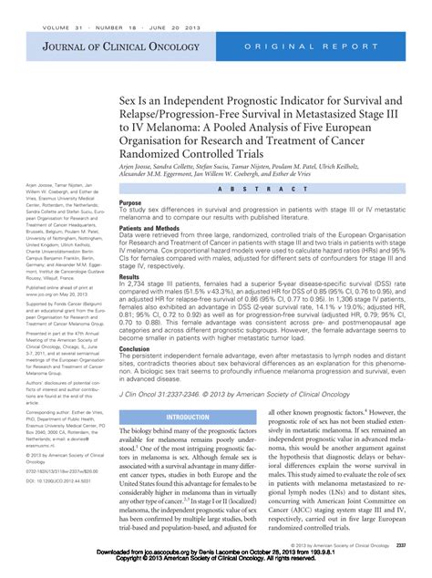 Pdf Sex Is An Independent Prognostic Indicator For Survival And