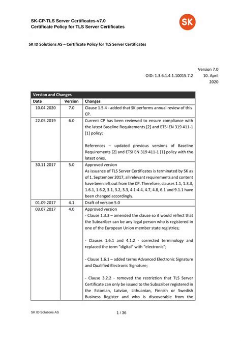 Pdf Sk Cp Tls Server Certificates V7 0 Certificate Policy For