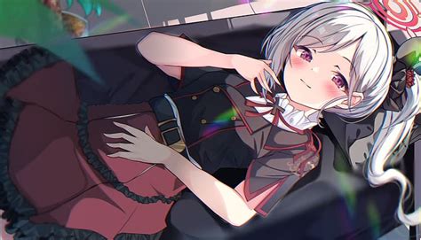 Asagi Mutsuki Archivo Azul Archivo Azul Acostado Cabello Blanco Chicas Anime Fondo De