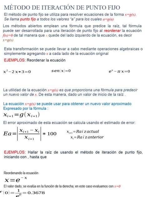 Método De Iteración Punto Fijo Pdf Ecuaciones Iteración