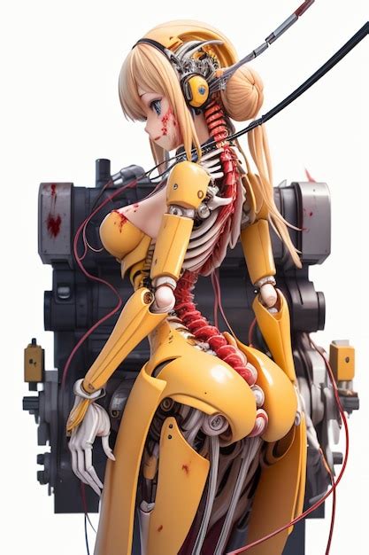 Premium Ai Image A Girl Sits On A Robot Figure With A Skeleton On Her