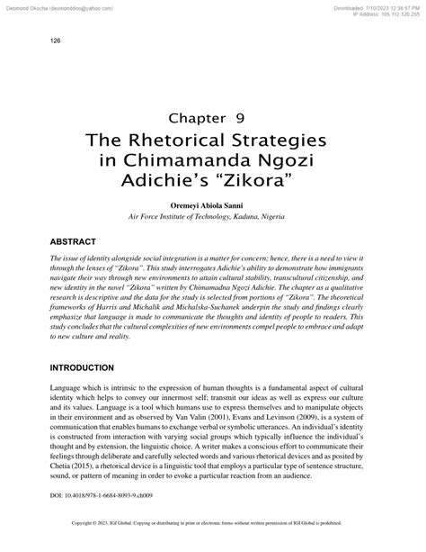Pdf The Rhetorical Strategies In Chimamanda Ngozi Adichies “zikora”