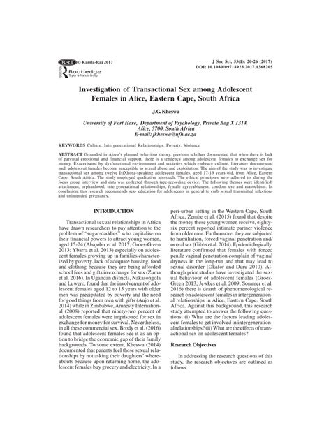 Pdf Investigation Of Transactional Sex Among Adolescent Females In
