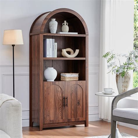 Rowypoey Arched Cabinet Bookshelf Bookcase 69 3” Tall Mid