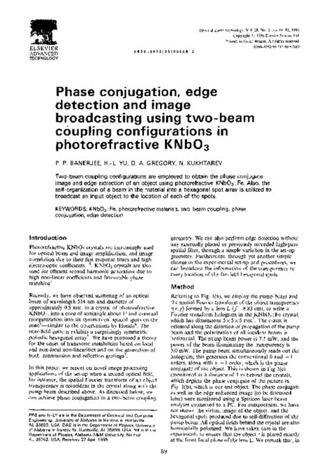 Pdf Phase Conjugation Edge Detection And Image Broadcasting Using Two Beam Coupling