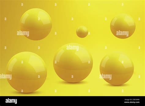 Glossy Yellow Spheres Resting And Floating On A Vibrant Yellow Surface Creating A Dynamic