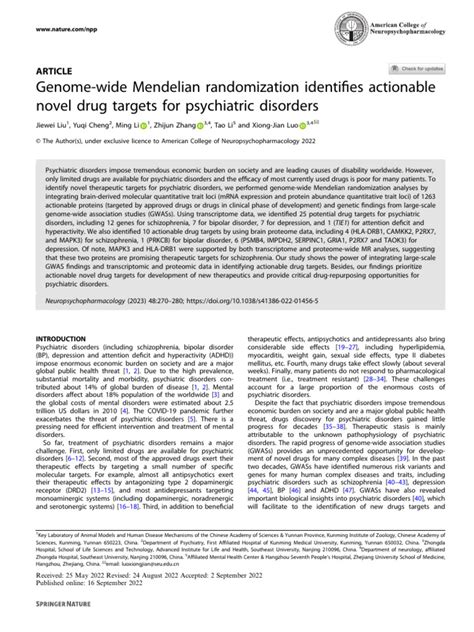 Genome Wide Mendelian Randomization Identifies Actionable Novel Drug Targets For Psychiatric