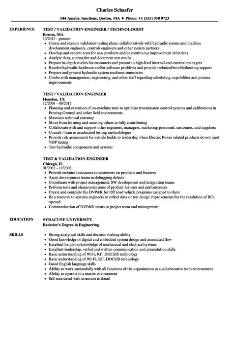 Test And Validation Engineer Resume Samples Velvet Jobs