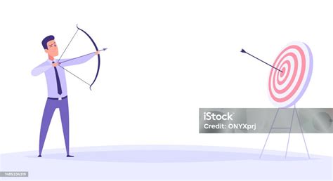 사업가 궁수 화살로 활을 들고 목표를 향해 총을 쏘는 남자 벡터 비즈니스 개념 그림 개념에 대한 스톡 벡터 아트 및 기타 이미지