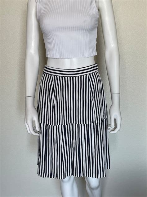 Vintage 1960s Pleated Navy Blue White Stripes Zip Up Gem