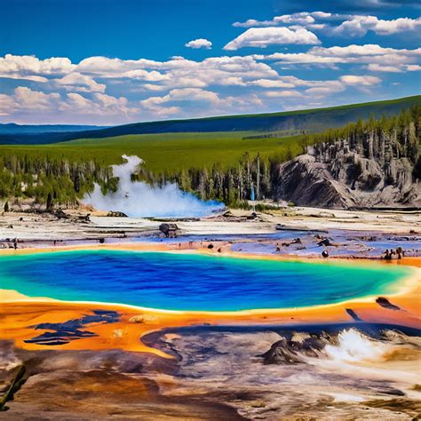 Yellowstone National Park Usa There Are Many Geysers Picturesque