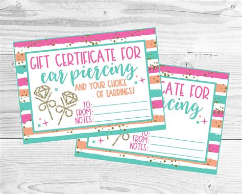 Free Printable Ear Piercing T Certificate