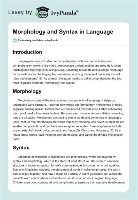 Morphology And Syntax In Language 604 Words Essay Example