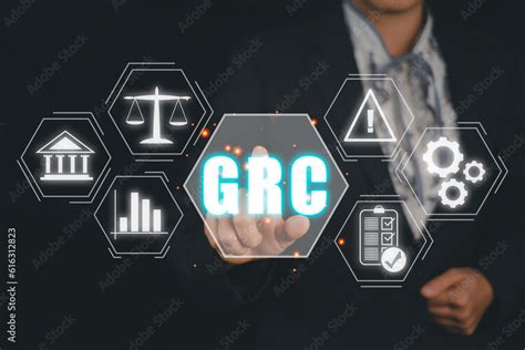 Grc Governance Risk And Compliance Concept Business Hand Touching