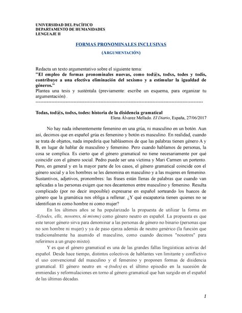 Ejercicio argumentación Todas tod s todxs todes UNIVERSIDAD DEL