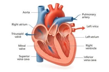 A Labeled 3d Vector Illustration Of Human Heart Anatomy Showing
