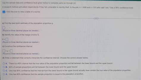 Solved Use The Sample Data And Confidence Level Given Below