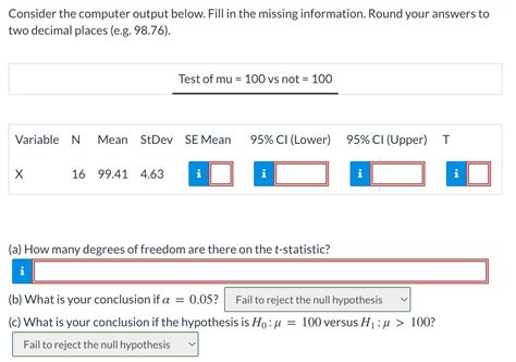 Solved Consider The Computer Output Below Fill In The Chegg