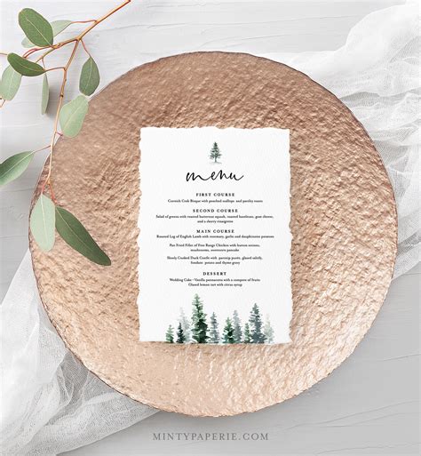 Menu Template Rustic Pine Tree Wedding Menu Card Printable Etsy