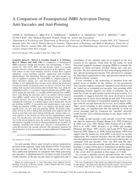 Pdf A Comparison Of Frontoparietal Fmri Activation During Anti Saccades And Anti Pointing