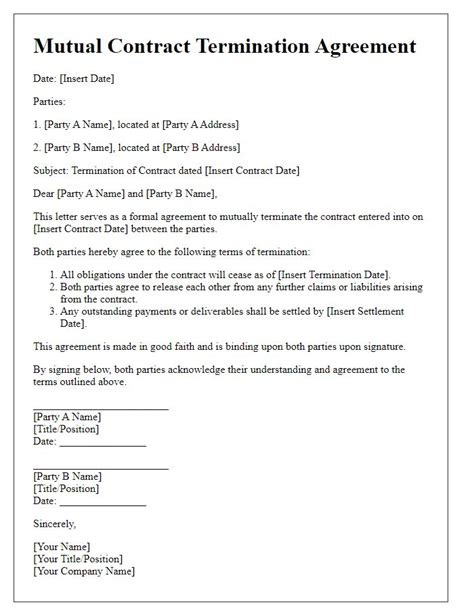 Letter Template For Mutual Termination Of Contract Free Samples In