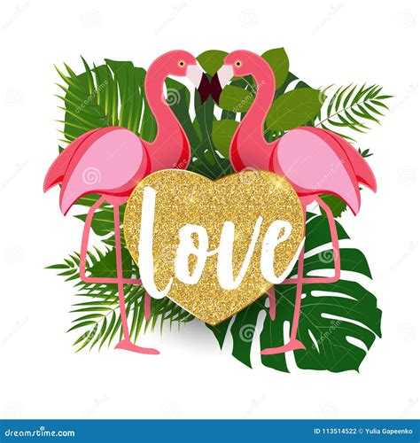 Cute Flamingo Love Background Vector Illustration Stock Vector