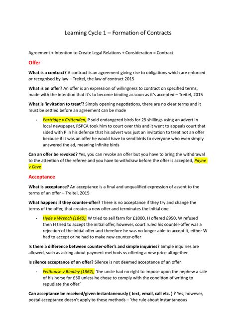 Contract Law Learning Cycle 1 Contract Learning Cycle 1