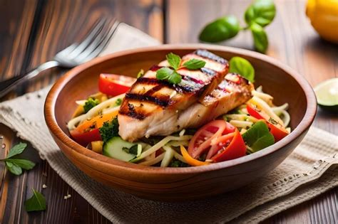 Premium Photo Fresh Vegetable Salad With Grilled Chicken