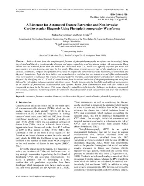 Pdf A Biosensor For Automated Feature Extraction And Non Invasive Cardiovascular Diagnosis