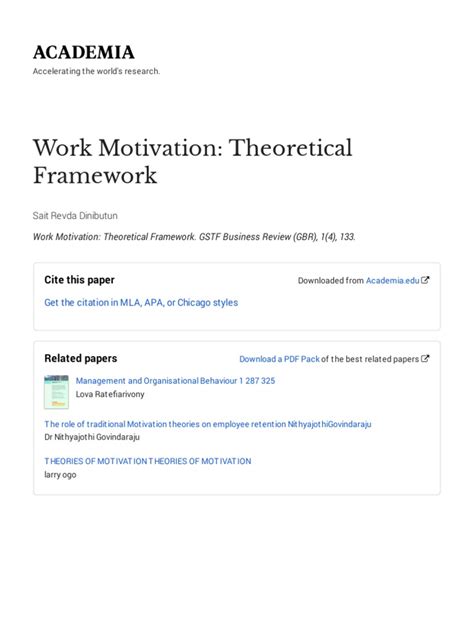 Work Motivation Theoretical Framework Cite This Paper Pdf