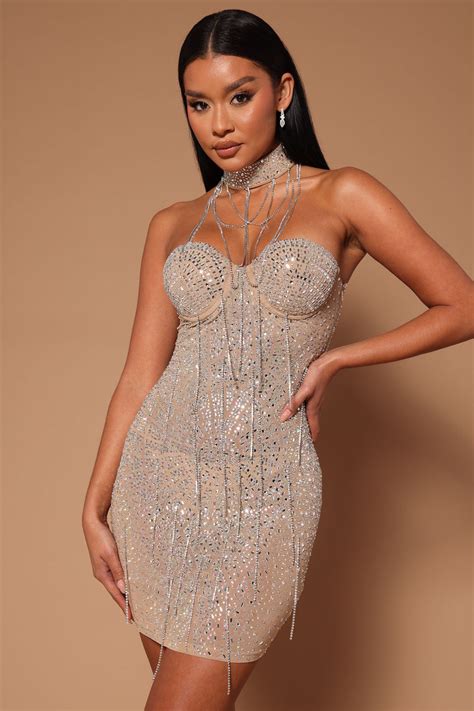 Cherise Embellished Mini Dress Nude Fashion Nova Luxe Fashion Nova