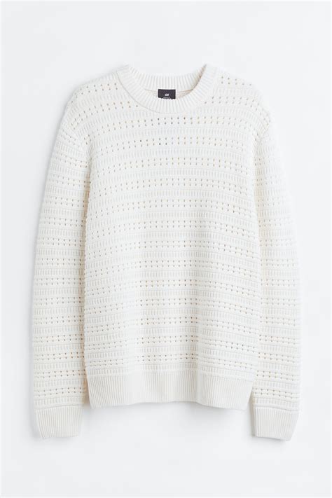Regular Fit Textured Knit Jumper Cream Men Handm Gb
