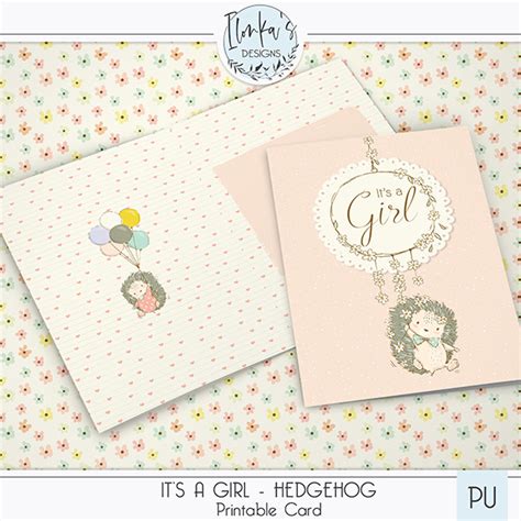 Its A Girl Hedgehog Printable Card Ilonkas Designs