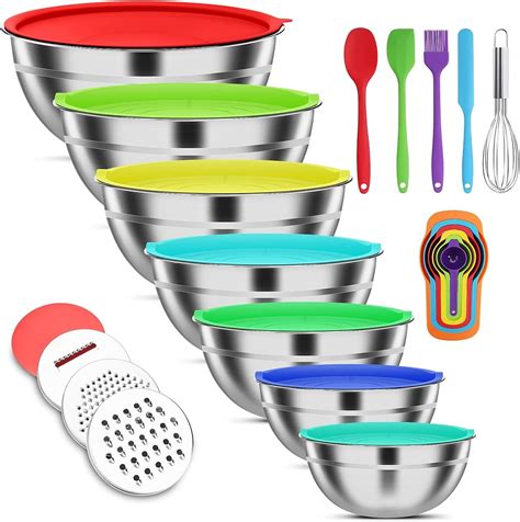 7 Piece Stainless Steel Mixing Bowls With Lids Kitchen Set For Baking Cooking Meal Prep