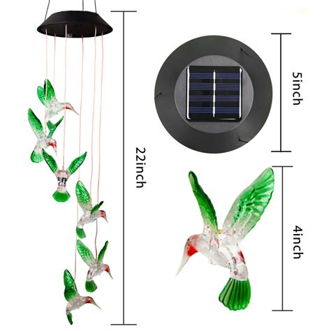 Zonne Energie Kolibrie Windgong Licht Outdoor Tuin Grandado