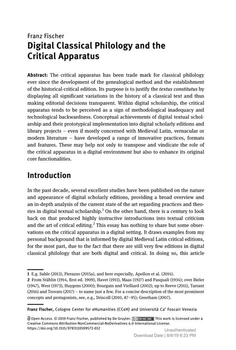 Pdf Digital Classical Philology And The Critical Apparatus