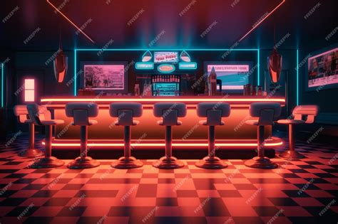 Premium Photo Retro Diner Interior With A Tile Floor Neon