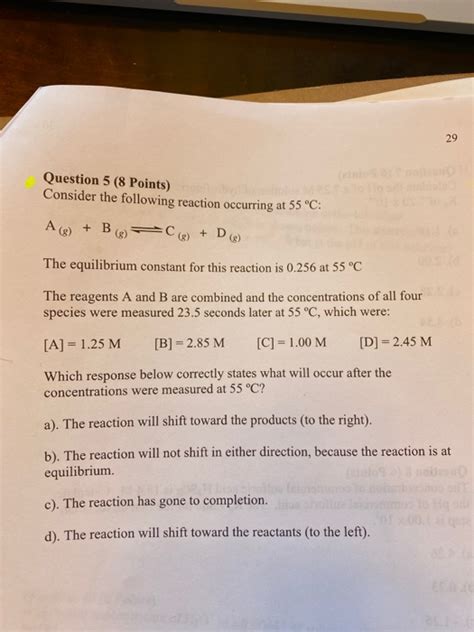 Solved Question Points Consider The Following Reaction Chegg