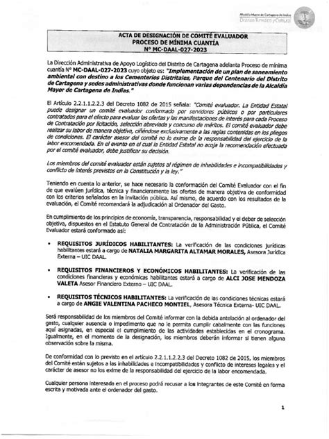 Acta De Designación De Comité Evaluador Pdf
