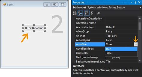 C Button Nesnesi Zellikleri Text Name Autosize Autoellipsis