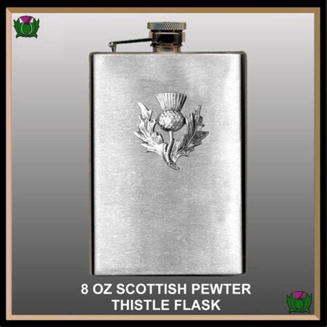 8oz Thistle Scottish Badge Flask Stainless Liquor Bottle Etsy