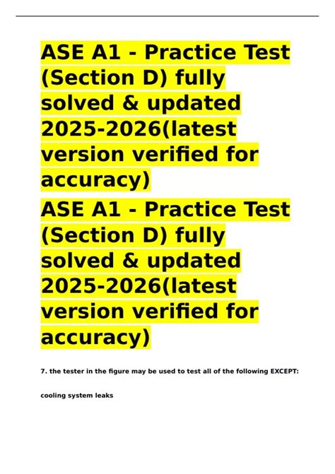 Ase A1 Practice Test Section D Fully Solved And Updated Latest Version Verified For Accuracy