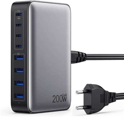 200W USB C Ladegerät GaN III 8 Port USB Schnellladegerät PPS PD 65W