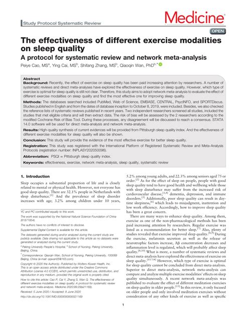 Pdf The Effectiveness Of Different Exercise Modalities On Sleep Quality A Protocol For