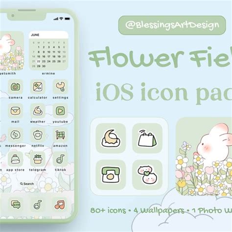 80 Icon Flower Field Ios Icons Pack Iphone Theme App Etsy