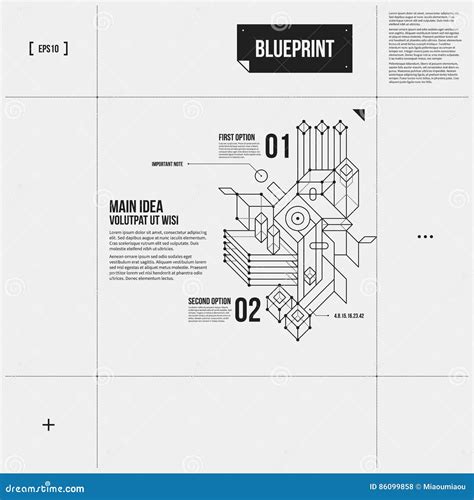 Vector Layout With Abstract Objet In Draft Style Stock Vector