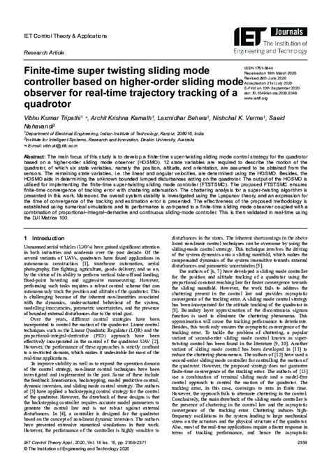 Pdf Finite Time Super Twisting Sliding Mode Controller Based On Higher Order Sliding Mode