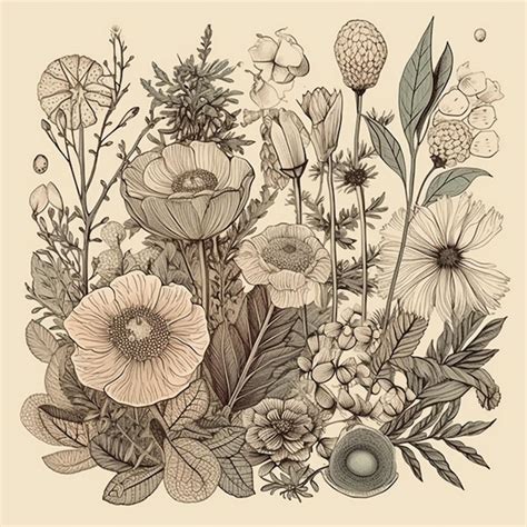 Um Desenho De Um Ramo De Flores Em Um Fundo Branco Generativo Ai Foto
